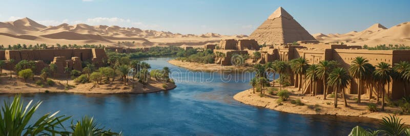Historic Egyptian Landscape Along Nile River with Serene Desert ...