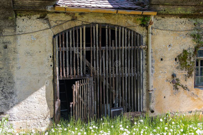 A Historic Gate of Barn in a Abandoned Building Stock Image - Image of ...