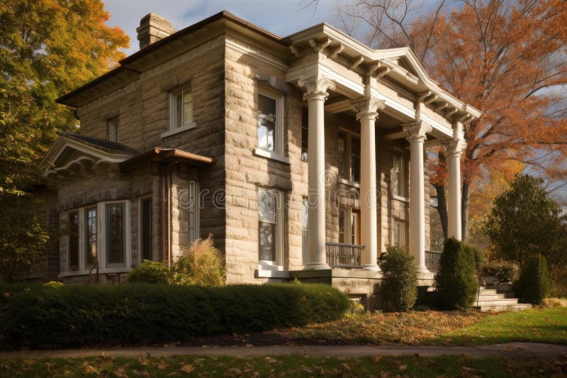 Historic Home with Stately Columns and Stone Exterior Stock Photo ...
