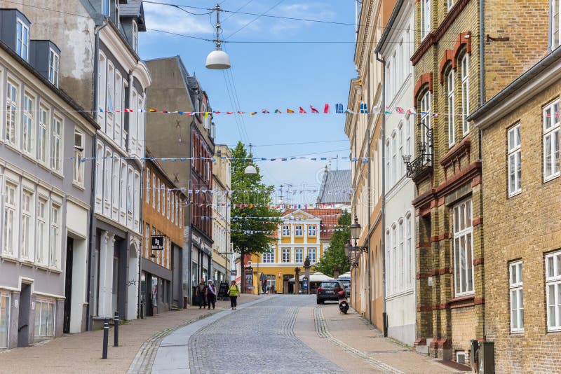 Historic Houses and Little Flags in the Center of Haderslev Editorial ...