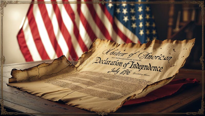 American Declaration of Independence on Vintage Scroll with Flag Stock ...