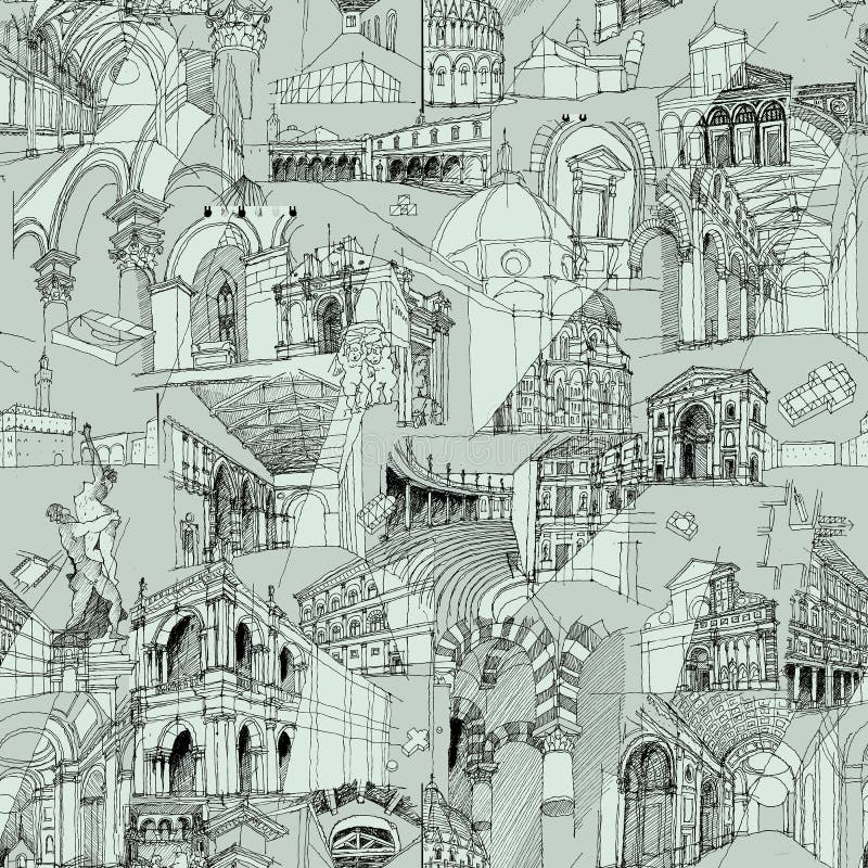 Historic Italian Architecture Collage Seamless Pattern Stock Vector ...