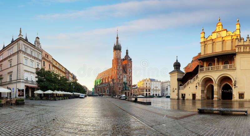 Historic Krakow Market Square in the Morning, Poland Stock Image ...