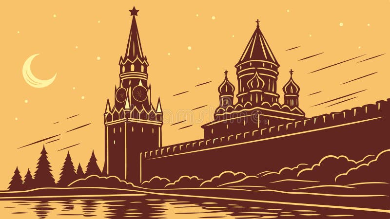 Historic Kremlin Building & Lute at Sunset, Flat Vector Art, Vector ...