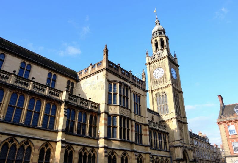 The Historic Library and Clock Tower in Cambridge Stock Illustration ...