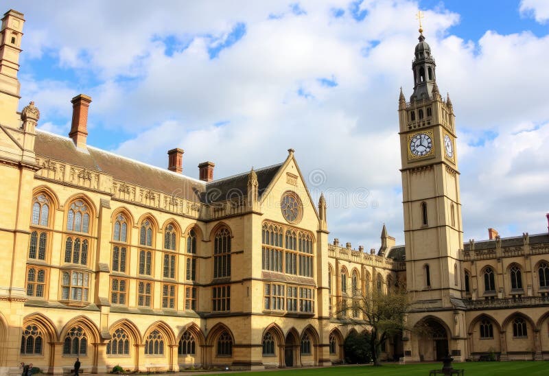 The Historic Library and Clock Tower in Cambridge Stock Illustration ...