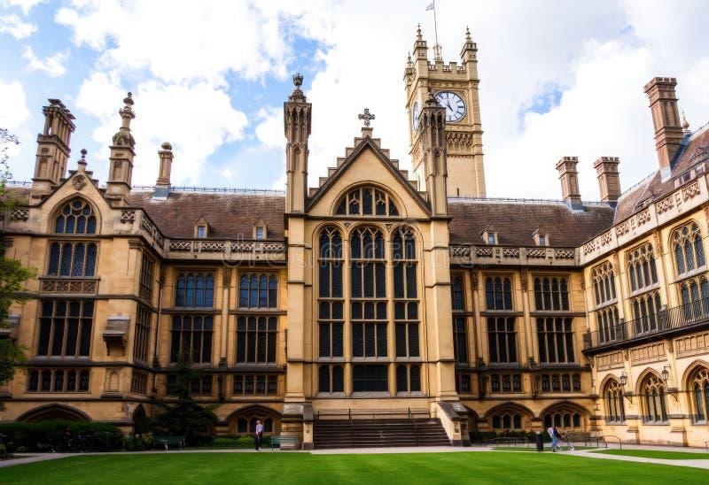 The Historic Library and Clock Tower in Cambridge Stock Illustration ...