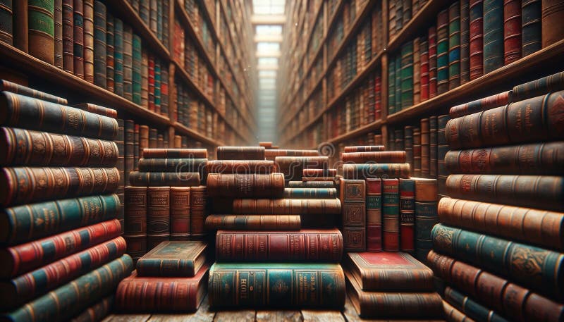 Historic Library Interior with Rows of Classical Books, No People Stock ...