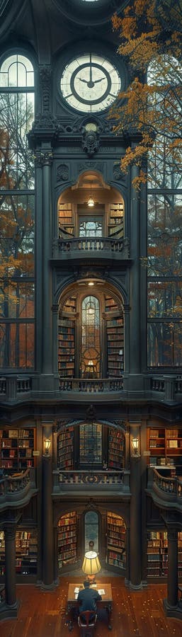 Historic Library with Students Lost in Study and Thought Stock Image ...