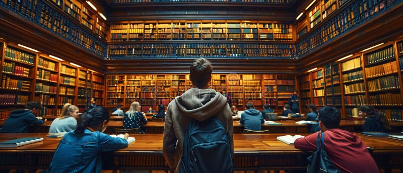Historic Library with Students Lost in Study and Thought Stock Image ...