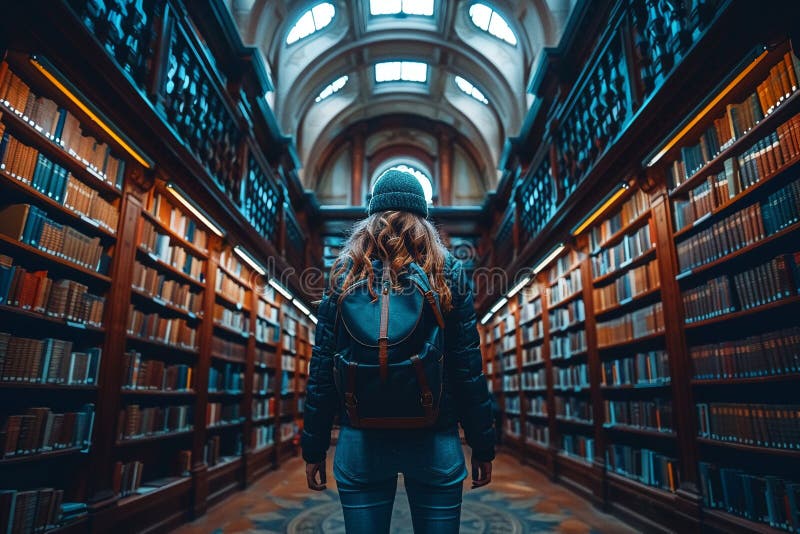Historic Library with Students Lost in Study and Thought Stock Photo ...