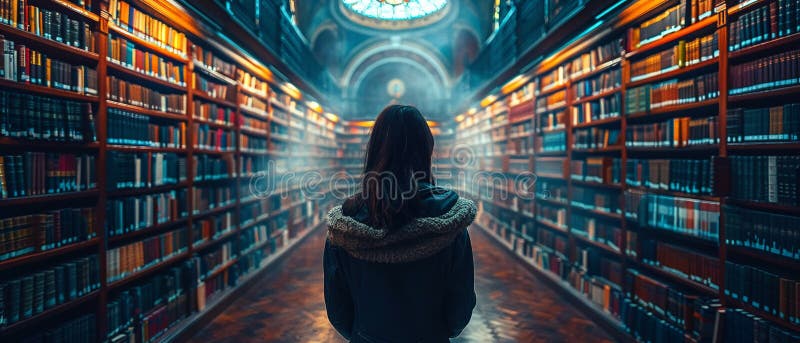 Historic Library with Students Lost in Study and Thought Stock Image ...