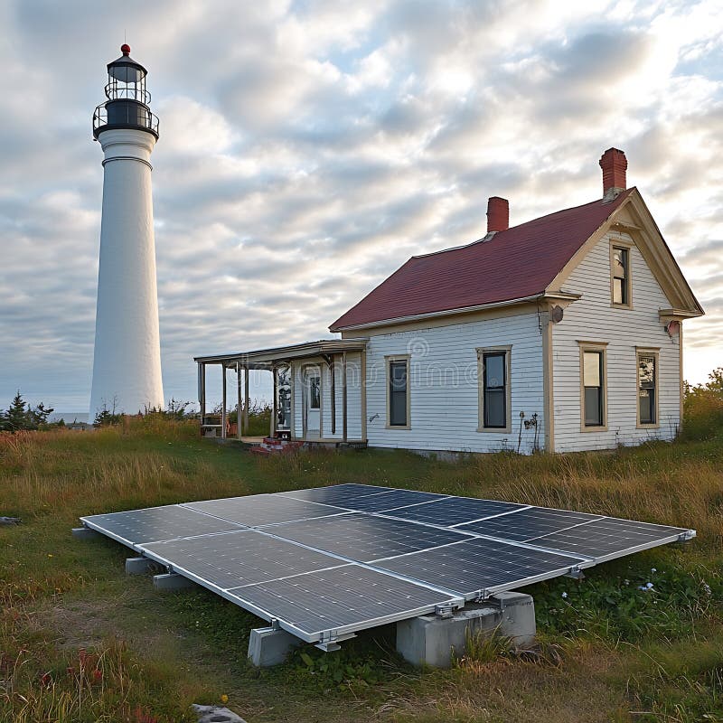 Historic Lighthouse Powered by Solar Panels Stock Illustration ...