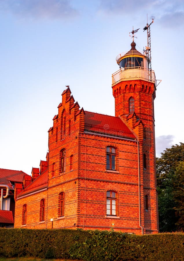 The Historic Lighthouse in Ustka at Sunset Stock Photo - Image of ...