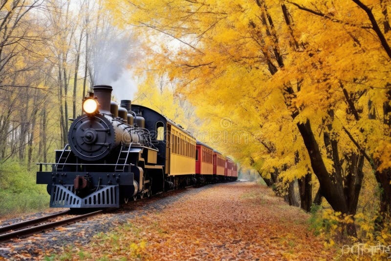 Historic Locomotive Chugging by Autumn Trees Stock Image - Image of ...