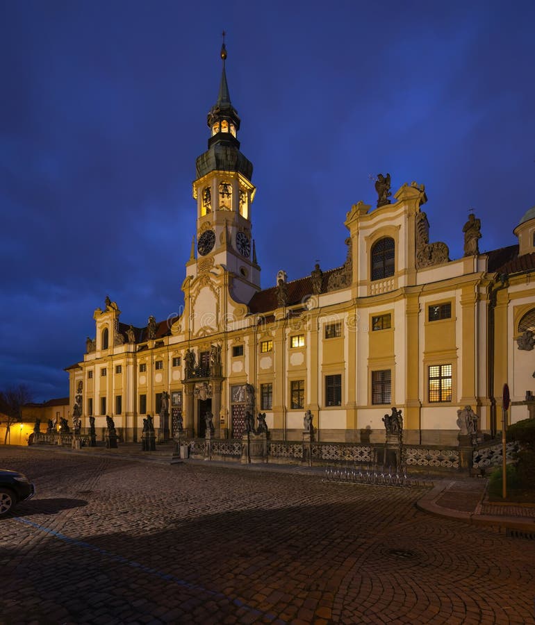 Historic Loreta Monastery Illuminated at Night in Prague Stock Image ...
