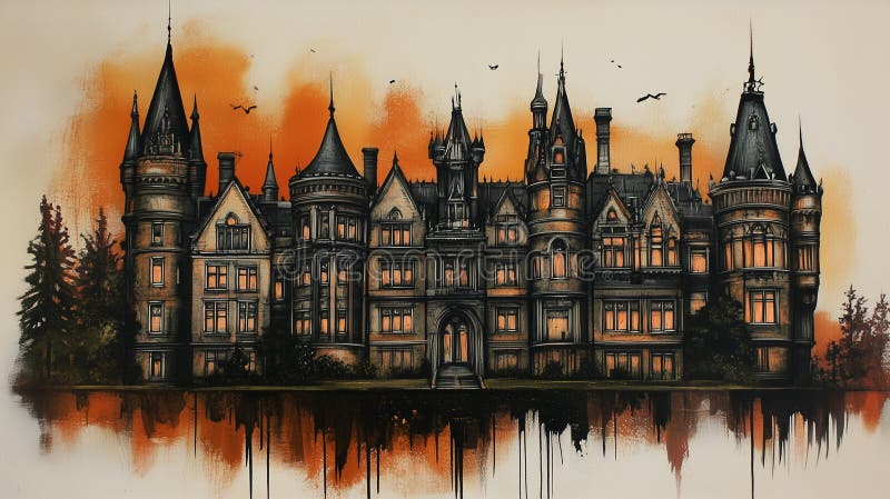 Historic Mansion Captured from a Side View with a Dramatic Sunset ...