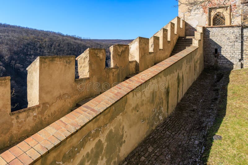 Historic Medieval Castle Wall with Scenic Landscape View Stock Photo ...