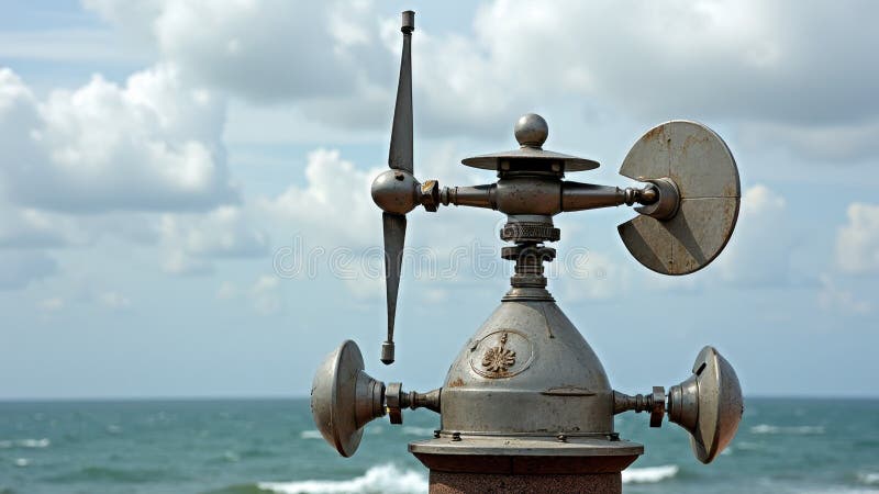 Historic Meteorological Instrument by the Sea with Dramatic Cloudy Sky ...