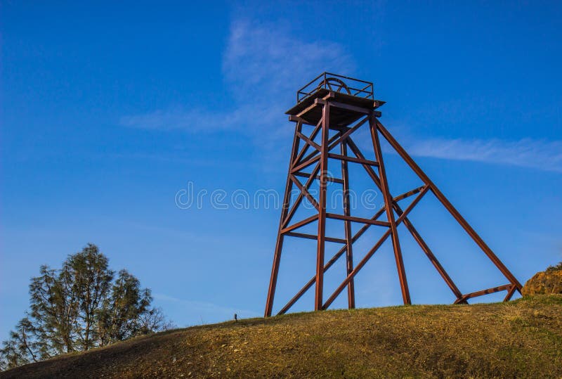 Historic Mining Tower on Top of Hill Stock Image - Image of platform ...