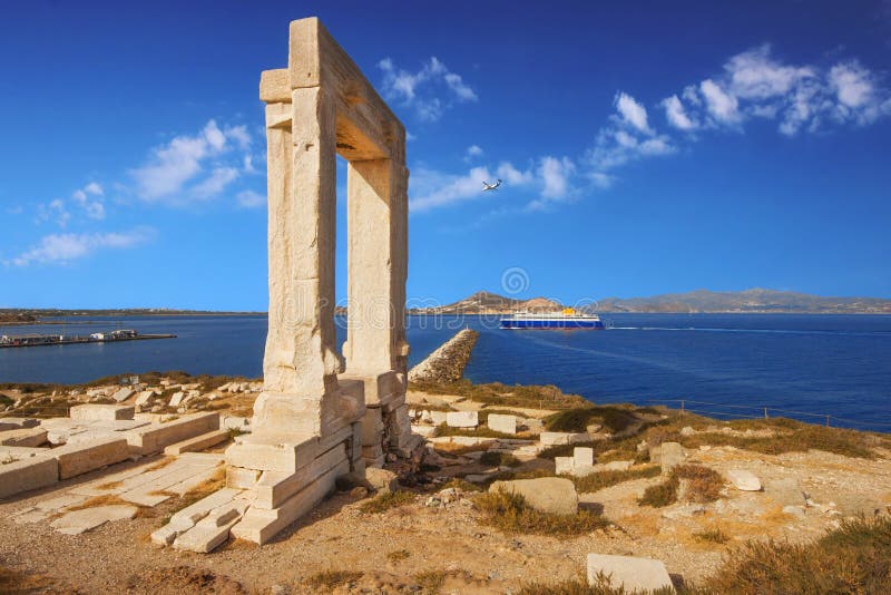 The Historic Monument of Naxos - Portara Gate at Sunset Stock Photo ...