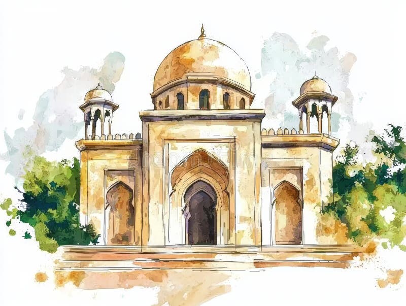 Historic Monument Watercolor Illustration on White Background ...