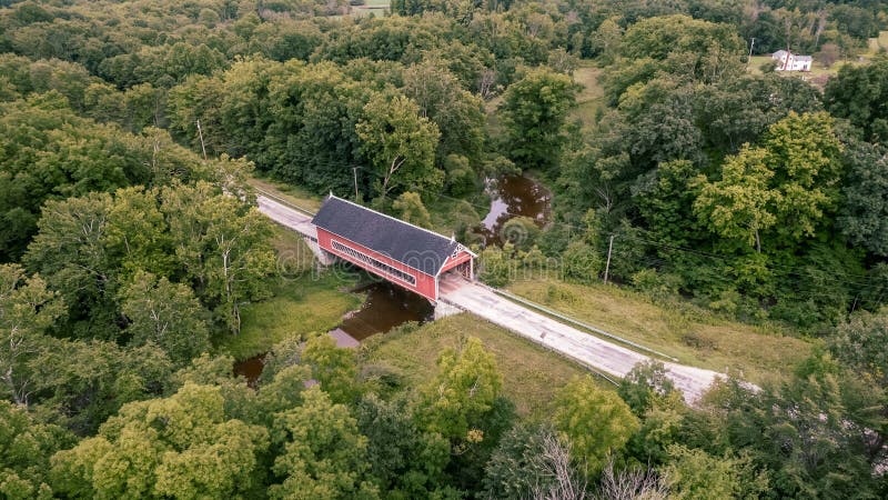 Historic Netcher Road Covered Bridge in Ashtabula County Ohio, Aerial ...
