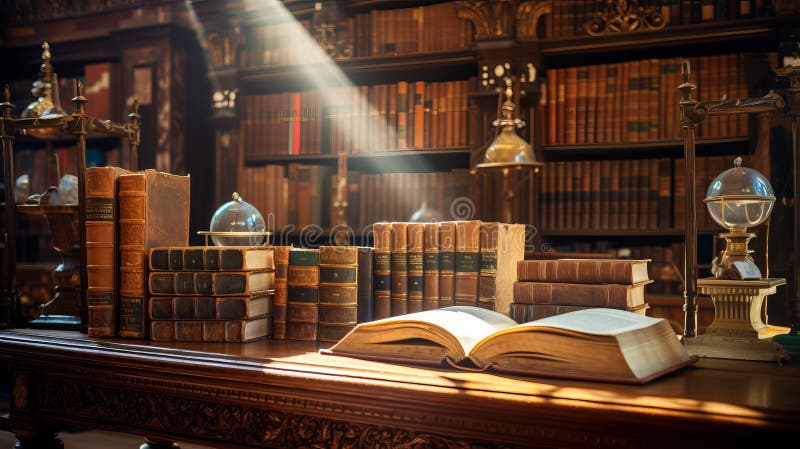 A Historic Old Library with Many Old Books. Stock Illustration ...
