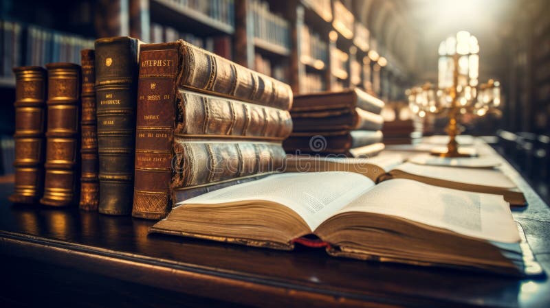 A Historic Old Library with Many Old Books. Stock Illustration ...