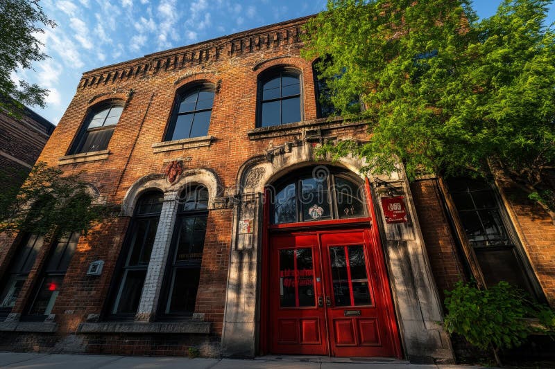 Historic Old Style Fire Station with Rustic Brick Architecture Stock ...