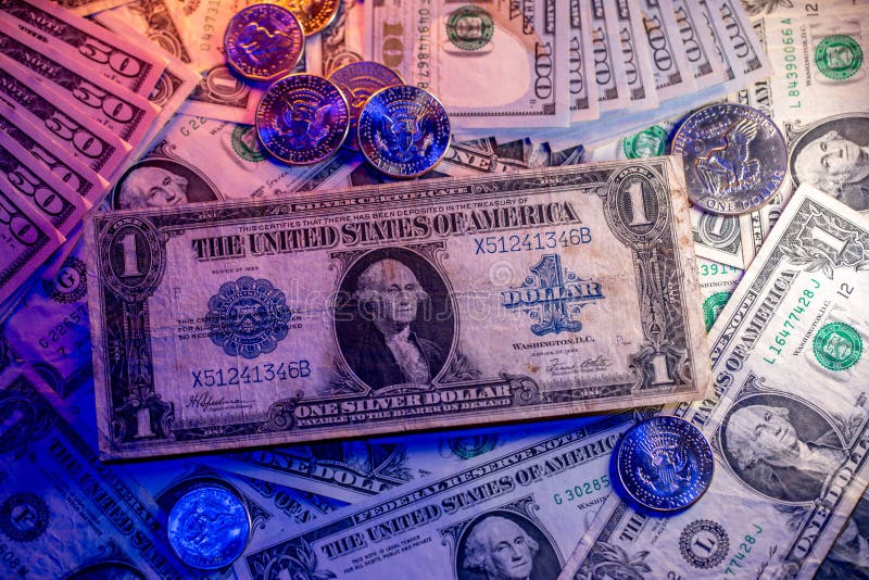 Historic One Dollar Banknote on Modern US Dollar Banknotes Stock Photo ...