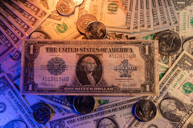 Historic One Dollar Banknote on Modern US Dollar Banknotes Stock Photo ...