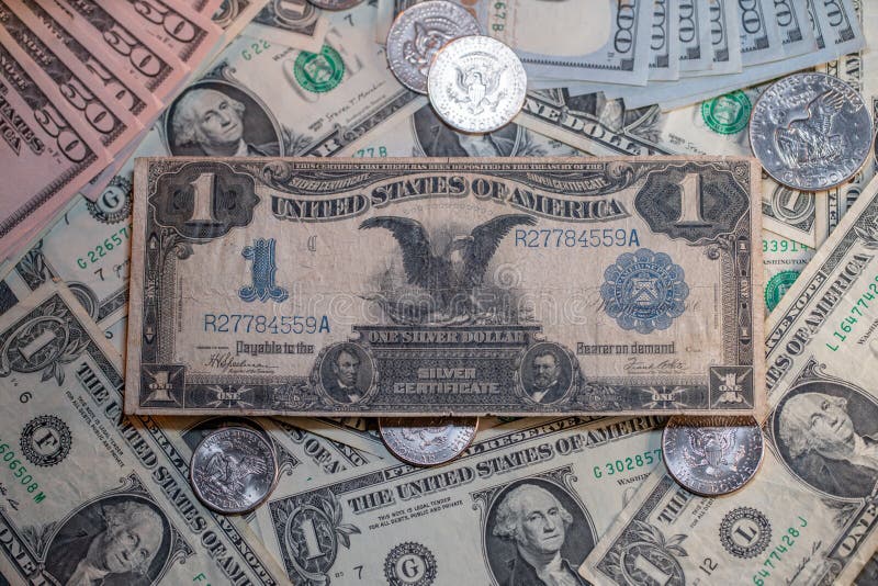 Historic One Dollar Banknote on Modern US Dollar Banknotes Stock Image ...