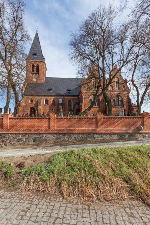 The Historic Red Brick Church and Cemetery Stock Photo - Image of field ...
