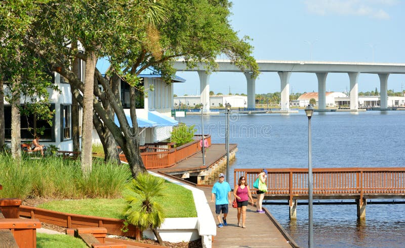 Stuart Riverwalk Near Roosevelt Bridge in Florida Stock Photo - Image ...