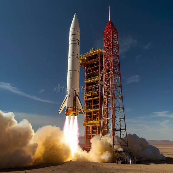 Historic Rocket Launch from Desert Launchpad Ascends Skyward Stock ...