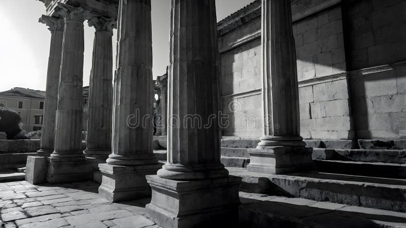 Historic Roman Columns in Black and White with Striking Shadows and ...