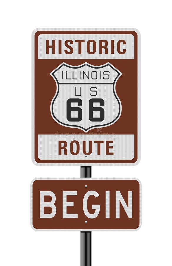 Historic Route 66 Begin Road Sign Stock Vector - Illustration of ...