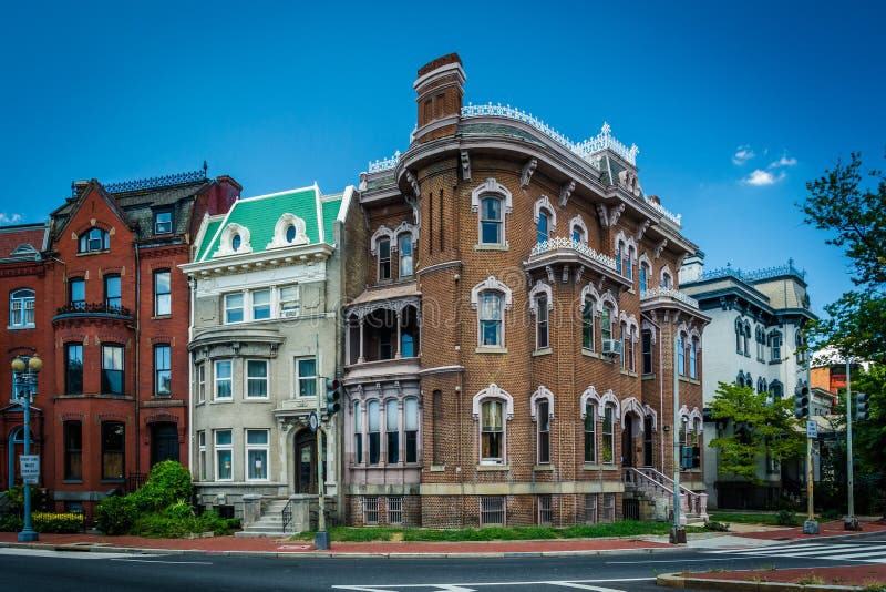 Front Yard and Blue Row House in Capitol Hill, Washington, DC Stock ...