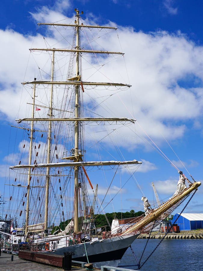 A Historic Sailing Ship with Three Masts at the Port Berth Stock Image ...