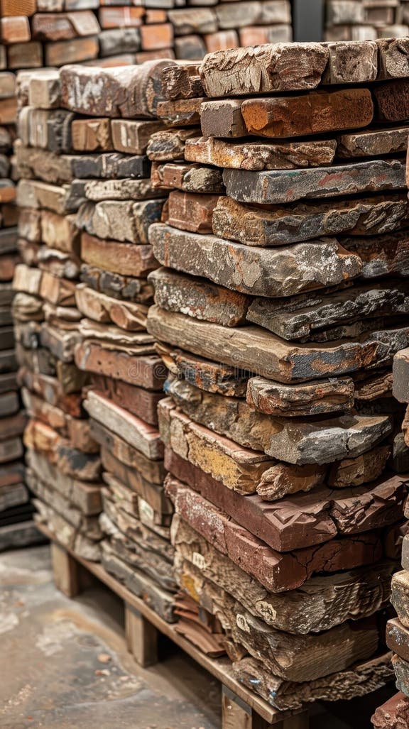 Historic Salvaged Bricks Stacked Neatly, Showcasing Architectural ...