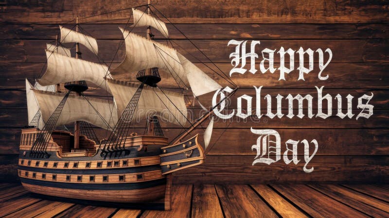 Historic Ship on Wooden Backdrop for Columbus Day Stock Illustration ...