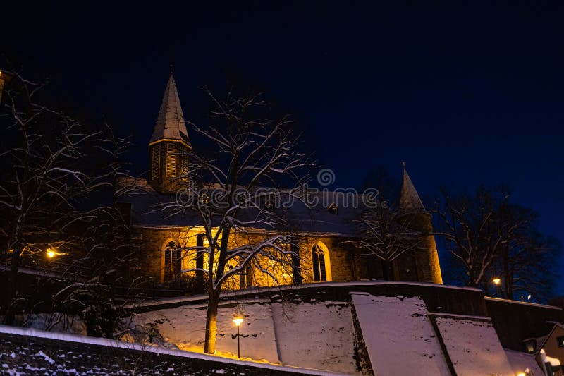Siegen Germany in Winter at Night Stock Photo - Image of sieg, lights ...