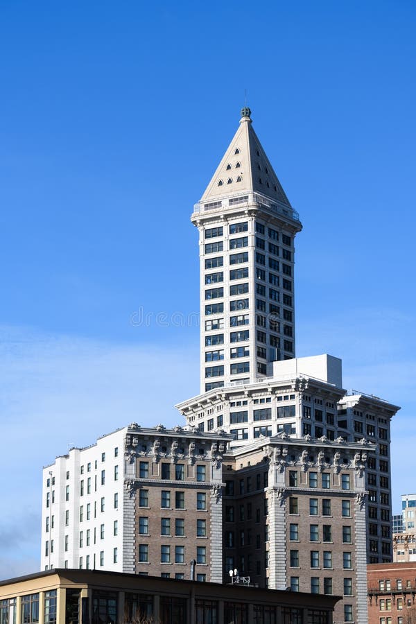 Historic Smith Tower in Seattle Against a Blue Sky Editorial ...
