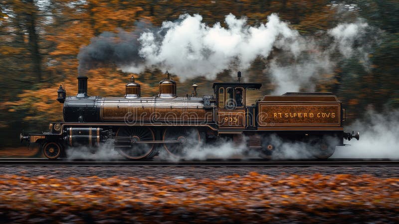 Historic Steam Train Traveling through Autumn Landscape Stock ...