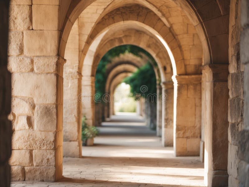 Historic Stone Archway Corridor with Natural Light Stock Image - Image ...