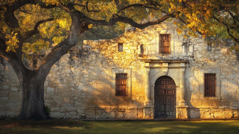 Historic Stone Building in Autumn Sunlight Stock Illustration ...