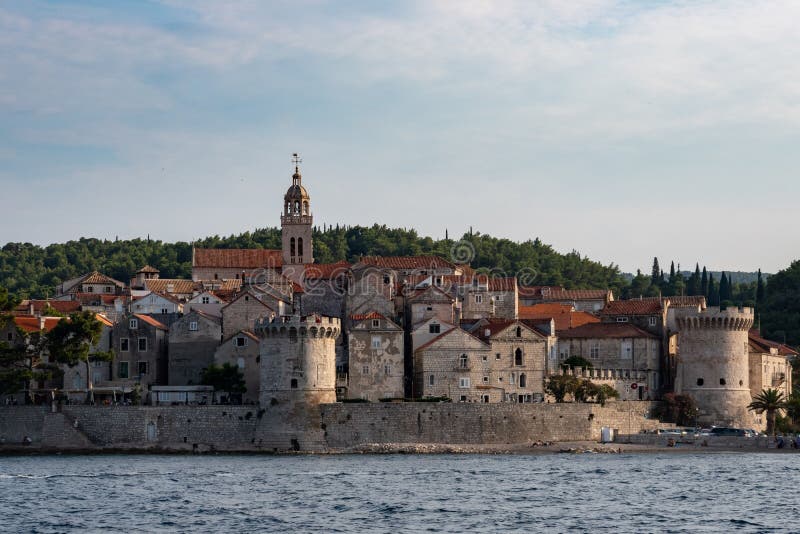 Historic Stone Castles on the Shore of Korcula, Croatia Stock Image ...