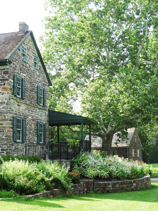 National Historic Stone Mansion Garden Side View Poole Forge USA Stock ...