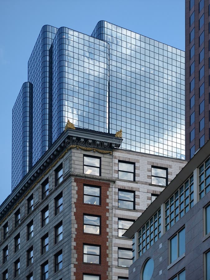 Historic Stone and Modern Glass Office Building Stock Image - Image of ...